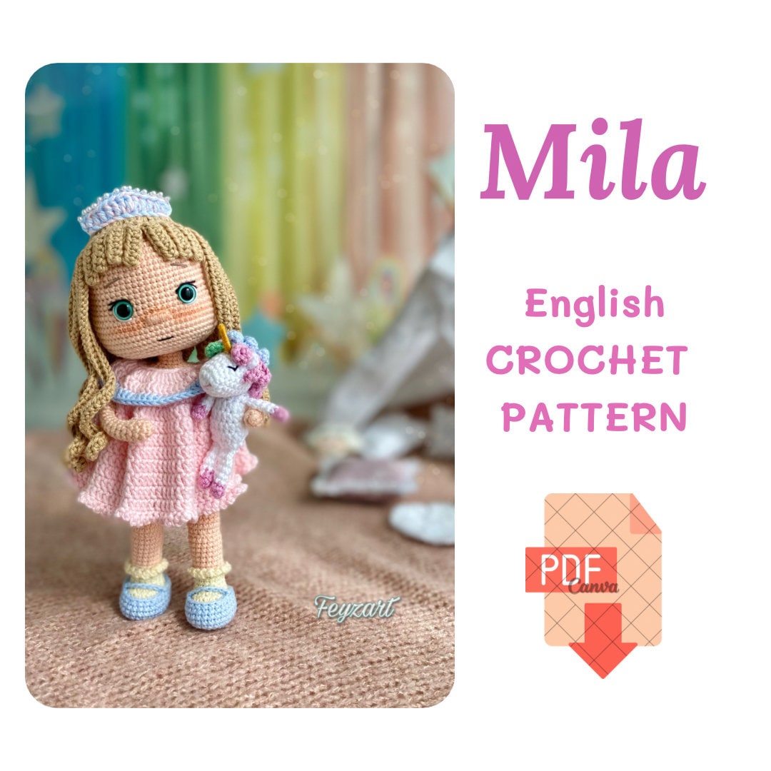 Crochet Pattern Mila Doll Amigurumi PDF English, Doll Making, Princess Girl, Unicorn Toys - Etsy