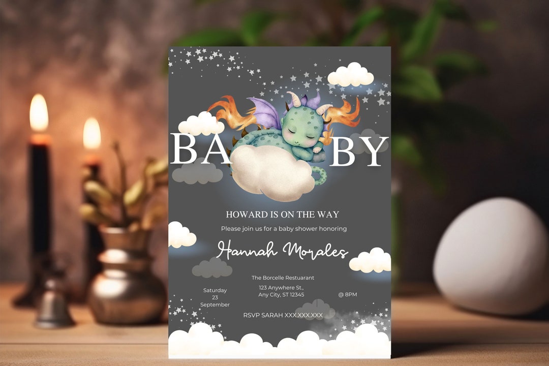 Dragon Theme Baby Shower Invite ,dragon Baby Shower Bundle, Dragon Baby ...