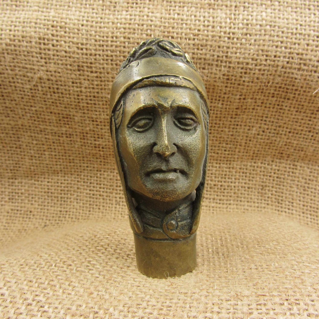 Antique Brass Human Head Figurine Design Handle Head Wooden Walking ...