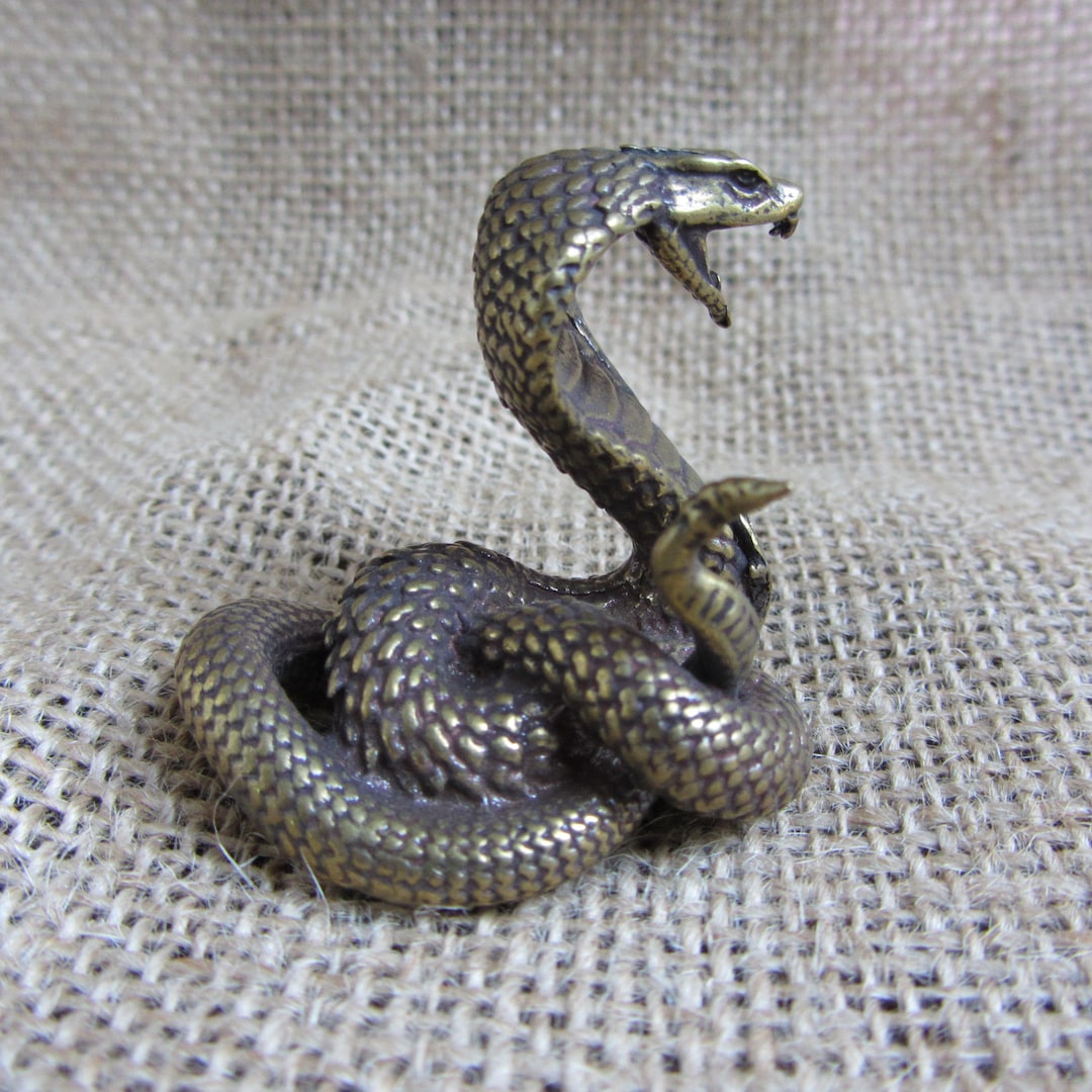 Brass Copper Coiled Snake Cobra Figurine Tiny Retro Animal Statuette ...