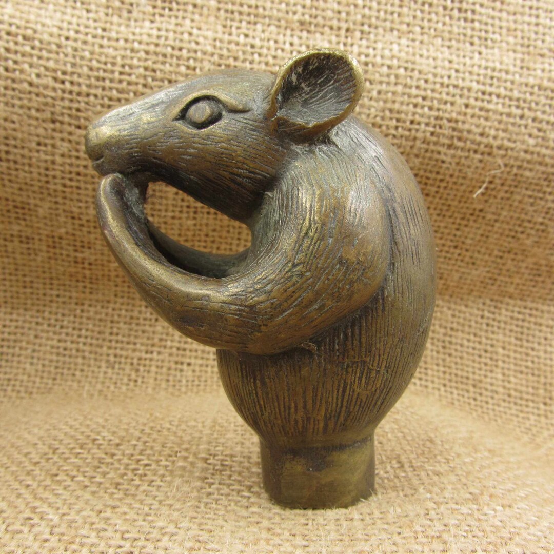 Vintage Copper Brass Rat Design Handle Wooden Walking Stick Cane ...