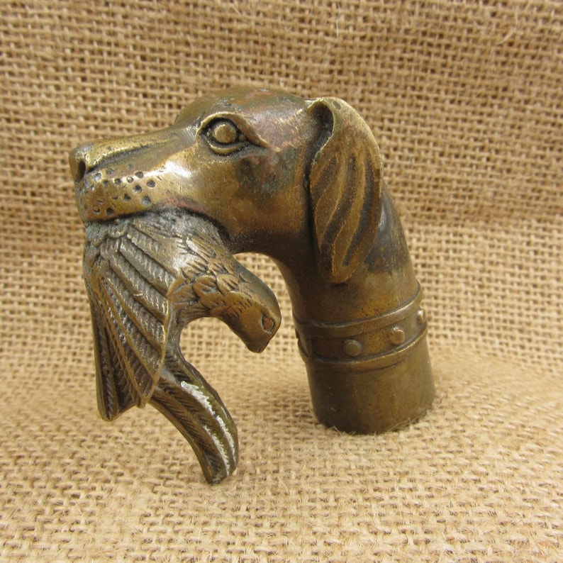 Antique Brass Hunting Dog Design Head Handle Wooden Walking Stick ...