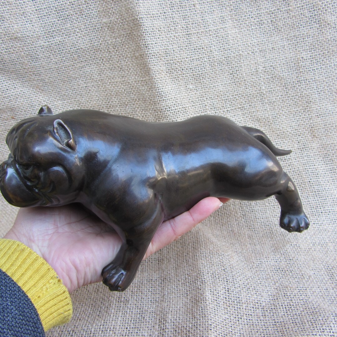 Antiques Bronze Dog Statue Decor Pure Copper Zodiac Bulldog Living ...