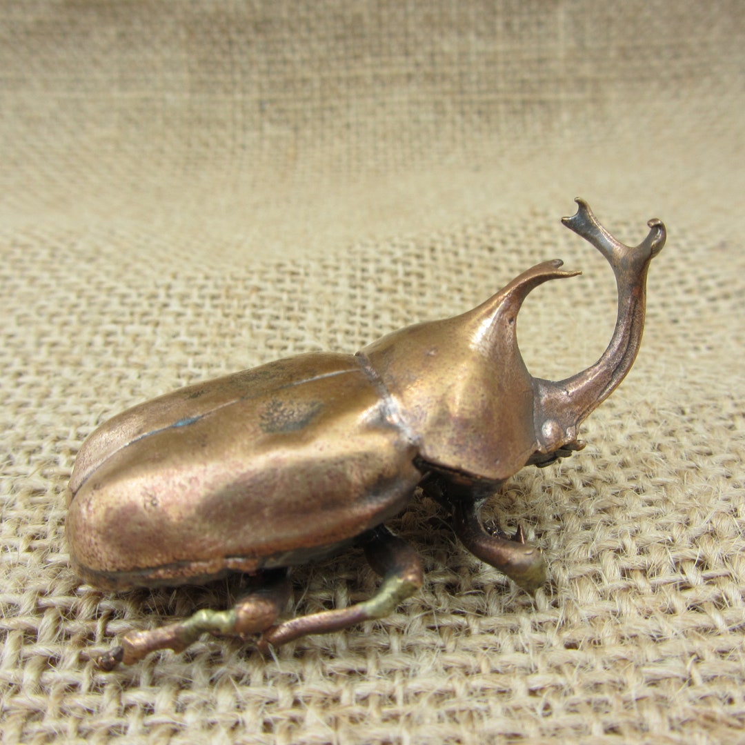 Fine Rose Copper Uang Unicorn Beetle Fgurine Insect Realistic Tiny ...