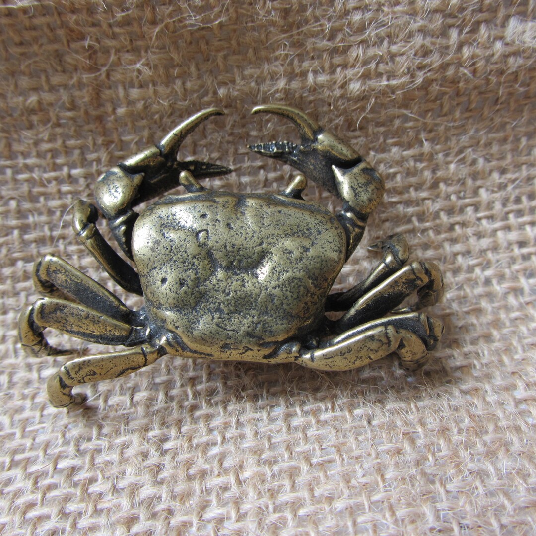 Tom077 Vintage Copper Brass Cute Lucky Crab Statues Lifelike Fortune ...