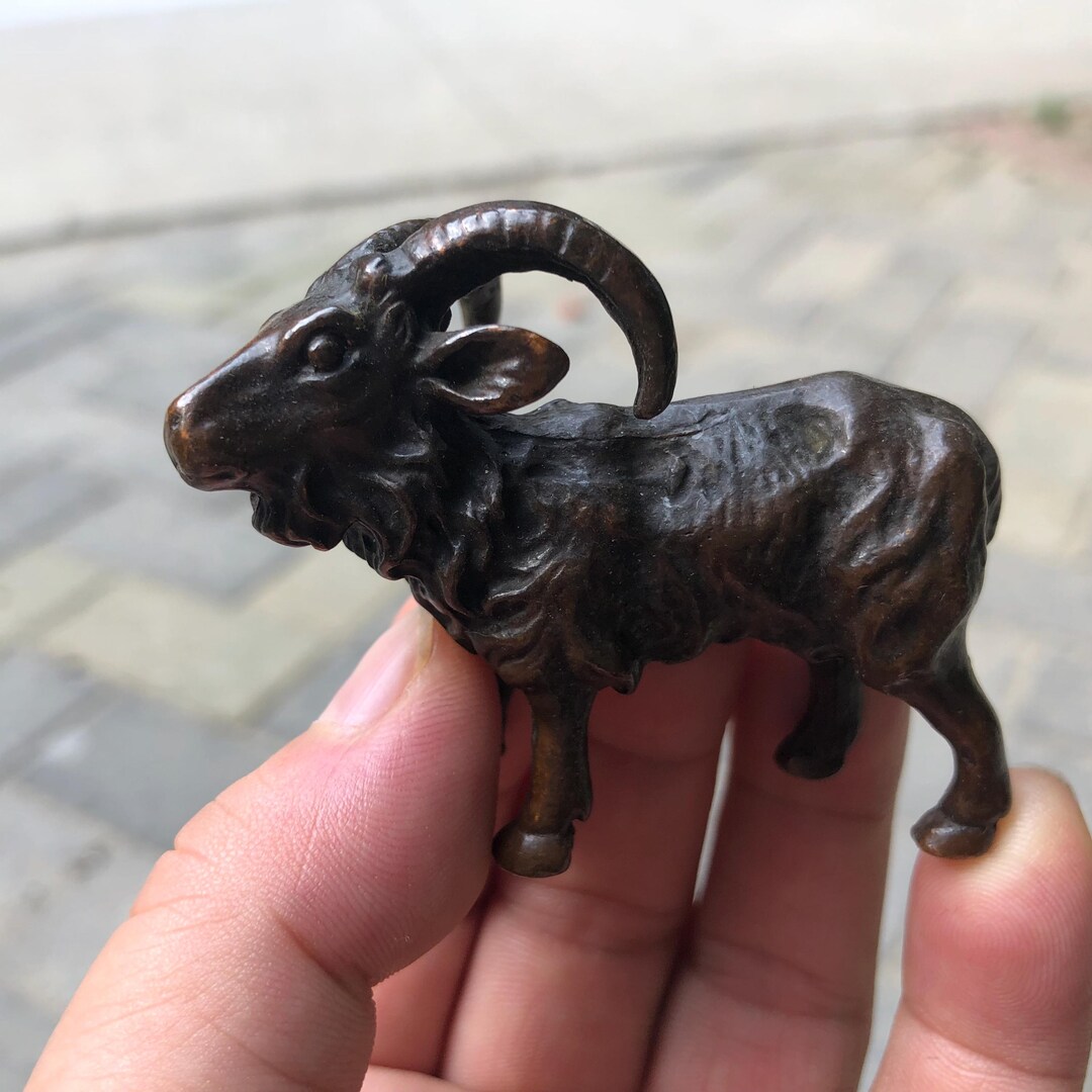 Old Copper Ram Gost Statue,carved Fengshui Animal Cute Ram Antique ...