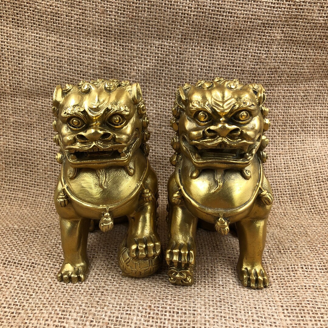 Uniquebrass Evil Fu Foo Dog Lion Statue Pair Signed,old Antiques ...