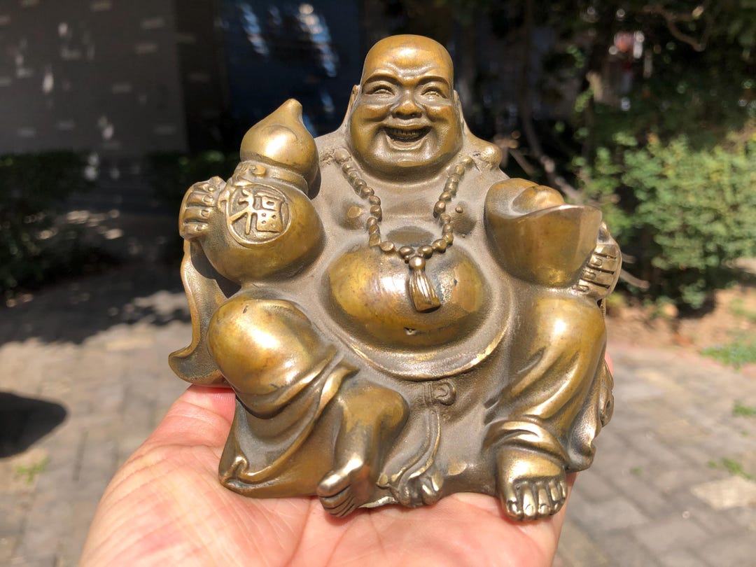 Brass Laughing Smiling Buddha Statue Old Copper Happy Laugh Maitreya ...