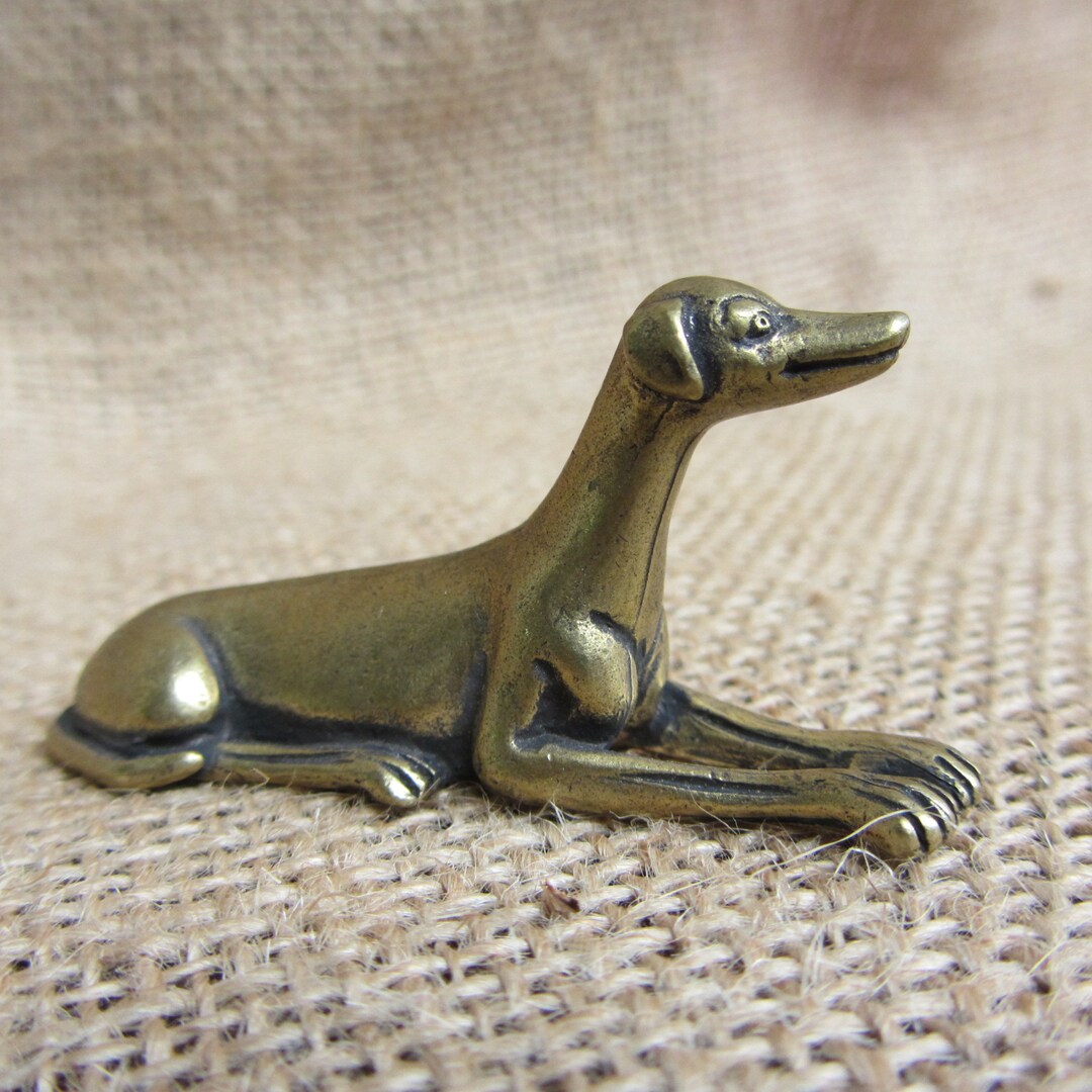 Tom1131 Get 2 Brass Hound Dog Figurine Paperweight Ornament Tiny Retro ...