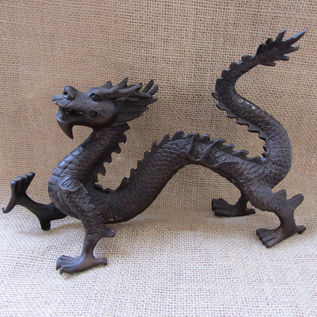 Vintage Retro Dragon Statue Magical and Noble Copper Azure Dragon ...
