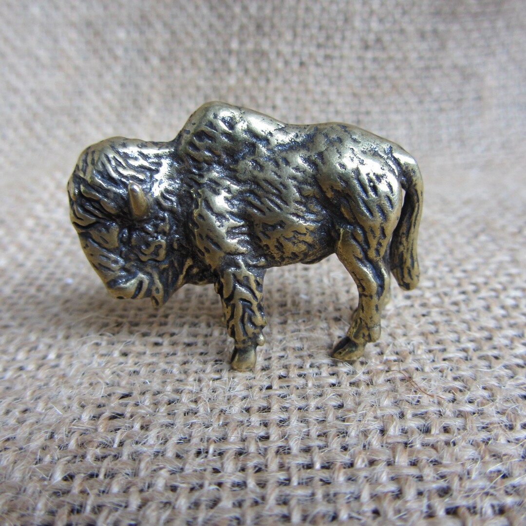 2 Pics North American Bison Figurine Detailed Brass Model Figure ...