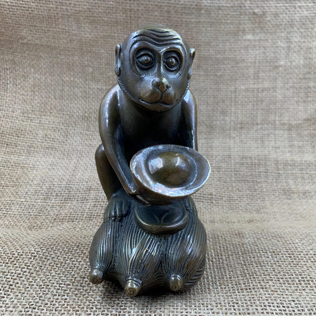 Vintage Copper Wealth Monkey Statue Feng Shui Animal Collectible Decor ...