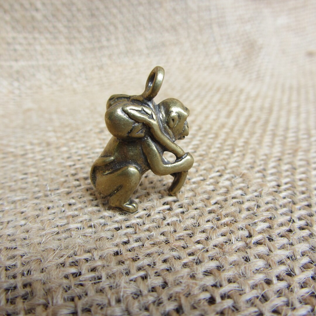 Tom1191 Get 2 Miniature Brass Monkey Figurine Statue Pendants Keychain ...