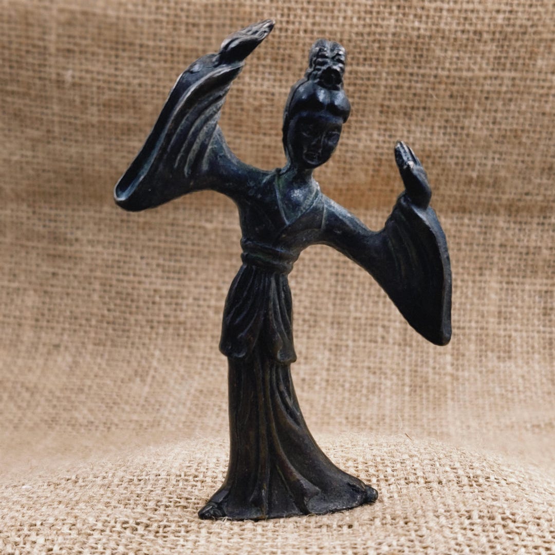 Vintage Asian Bronze Copper Statue, Hand Carved Beauty Girl Figurine ...