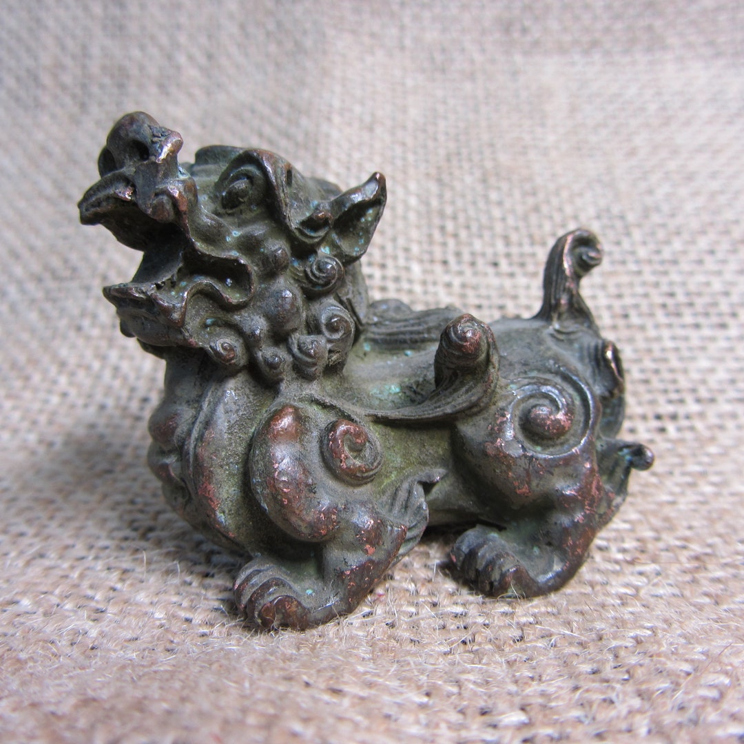 Vintage Red Copper Asian Pixiu Lion Foo Dog Statue Guardian Animal ...