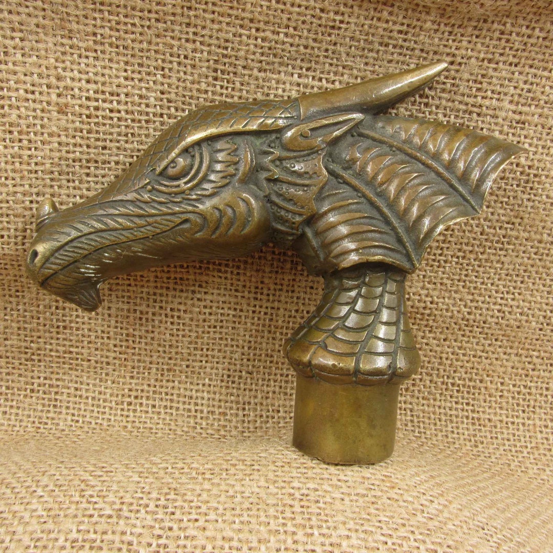 Bronze Dragon Head Figurine Cane Head Walking Stick Retro Good Luck ...