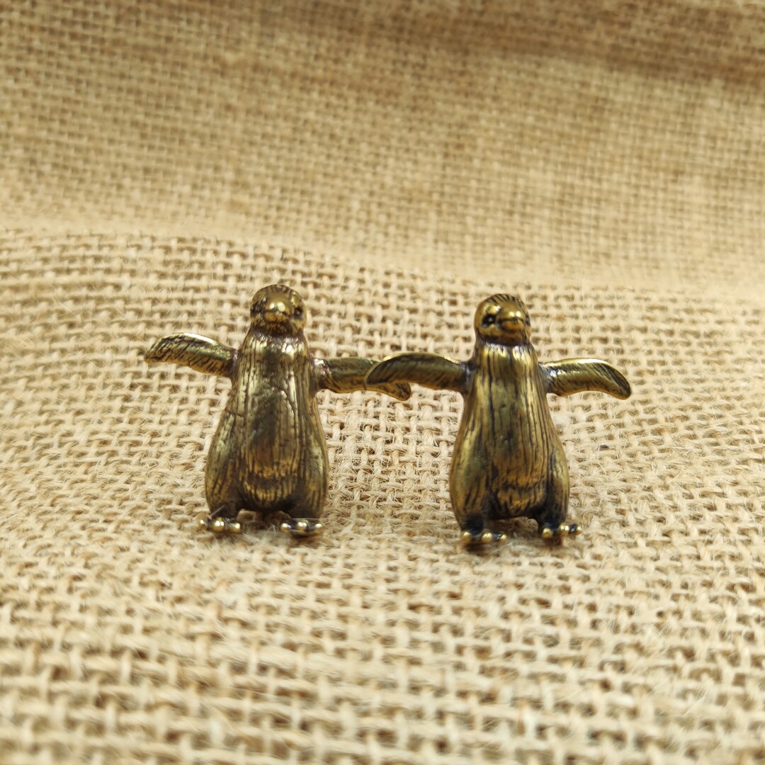 Tom557 Get 2 Pcs Brass Penguin Figurine Ornament Tlittle Tiny Retro ...