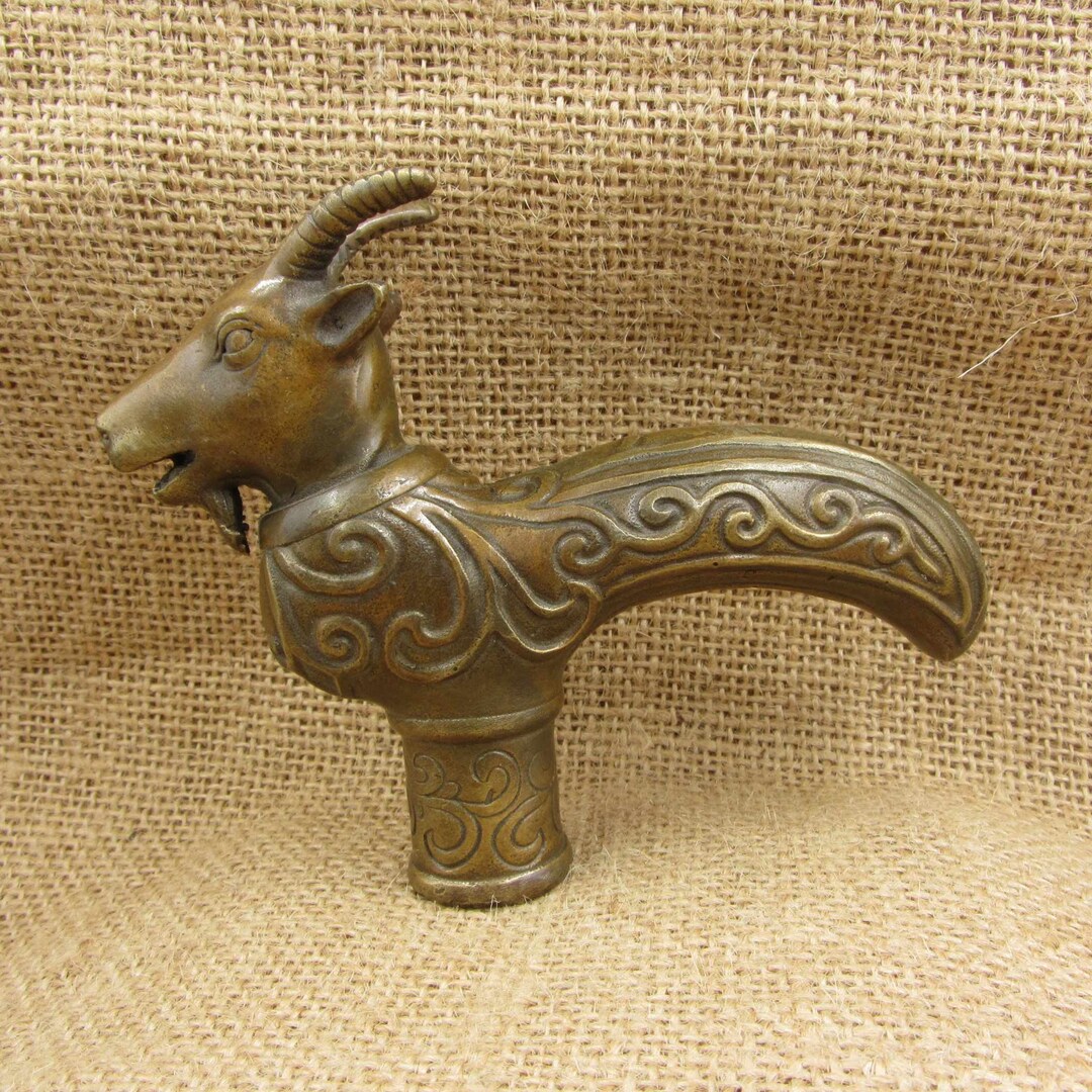 White Copper Goat Figurine Cane Head Retro Good Luck Housewarming ...
