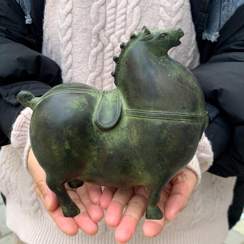 Vintage Green Patina Horse Sculpture Handcrafted Feng Shui Animal Home ...