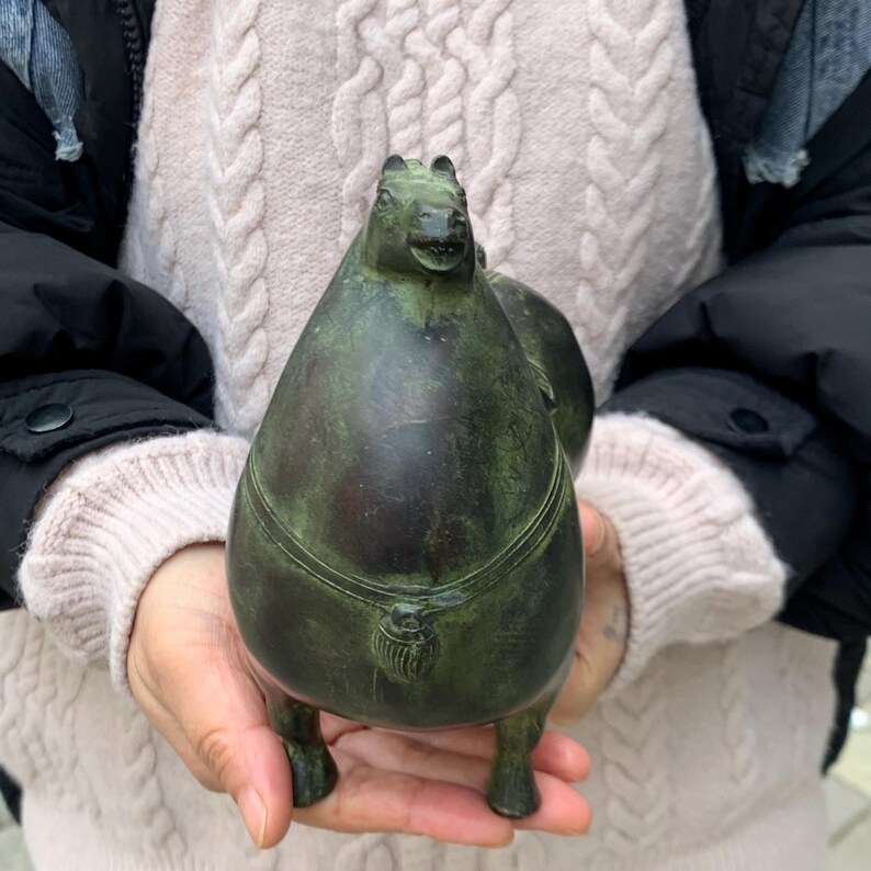 Vintage Green Patina Horse Sculpture Handcrafted Feng Shui Animal Home ...