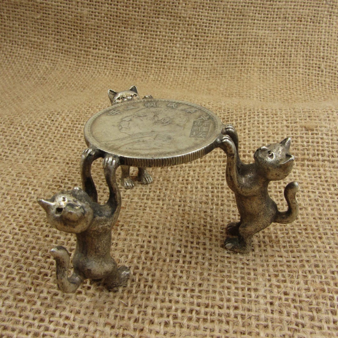 White Copper 3 Cats Holding a Coin Candlestick Vintage Home - Etsy UK