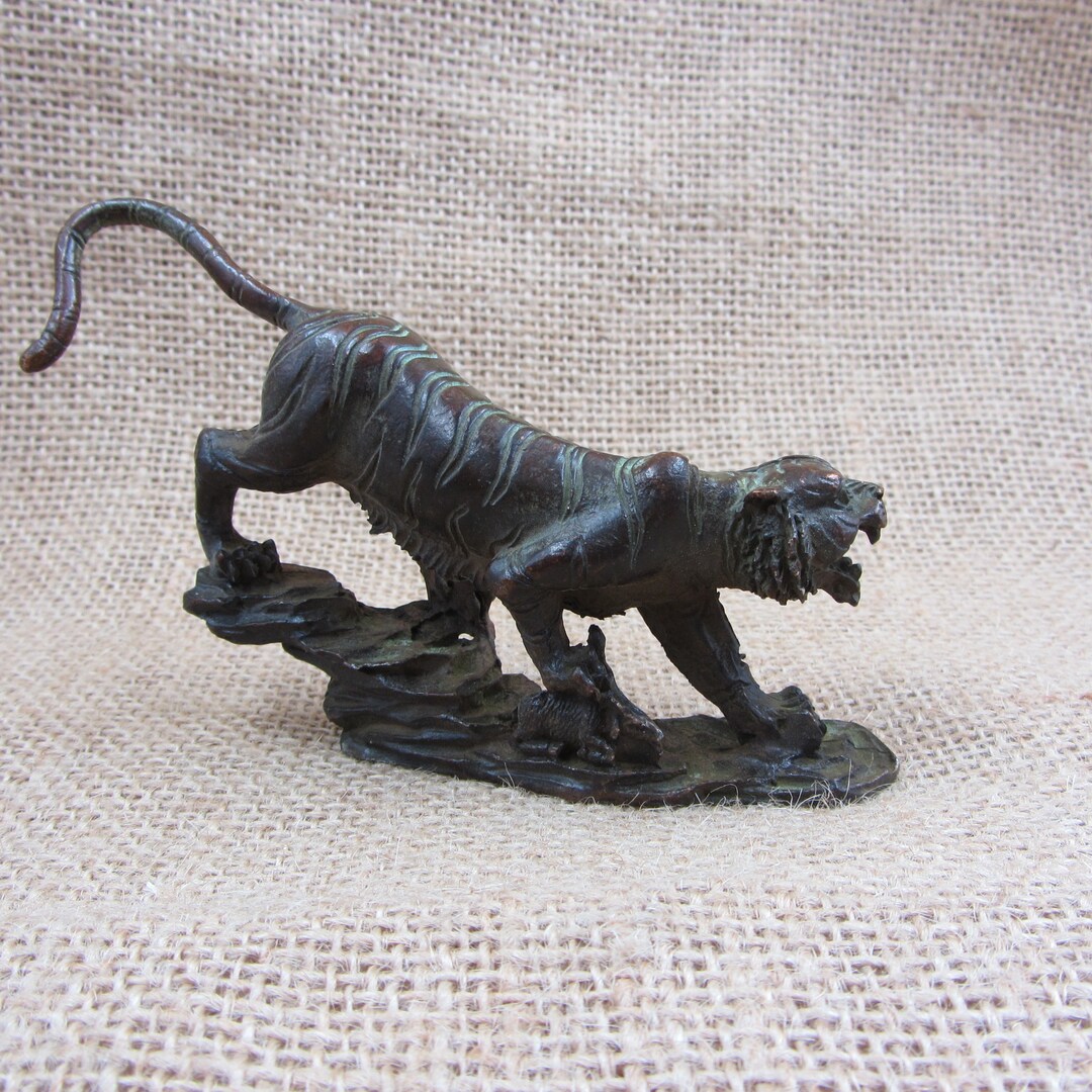 VTG Copper Wildcat Fierce Tiger Statue, Handmade Big Cat Figure ...