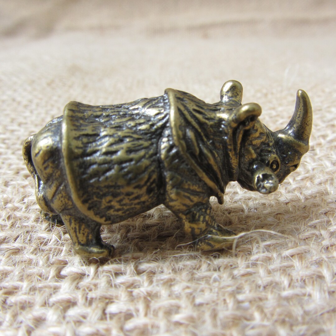 Tom0692 Get 2 Bronze Rhino Toys Figure Copper Animal Rhinoceros ...