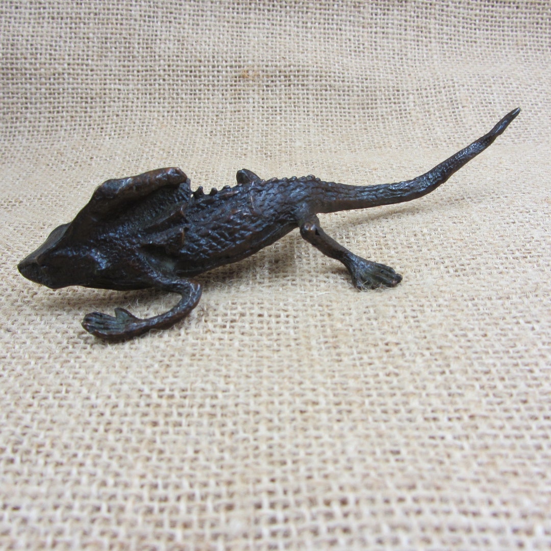 Solid Copper Lizard Sculpture Ornament, Animal Figurine for Home Office ...