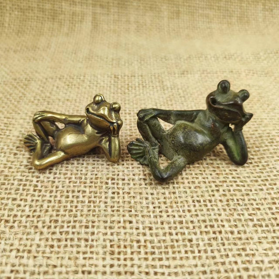 Old Copper Toad Frog Statue, Carved Fengshui Animal Cute Frog Antique ...