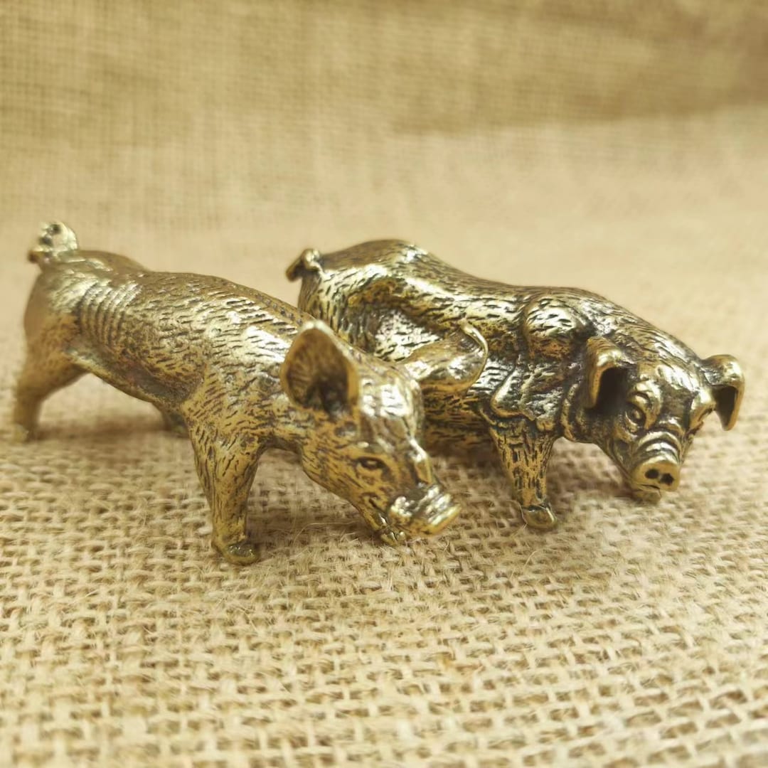TOM0041 a Pair Brass Pigs Statue,carved Fengshui Animal Cute Piggy ...