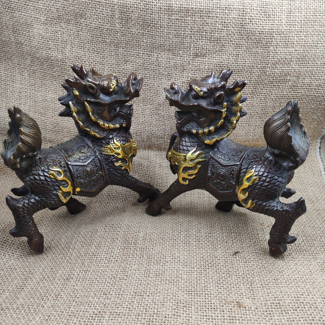 Pair Brozen Feng Shui Chi Lin Qilin Kei Loons Dragon Unicorn, Wealth ...