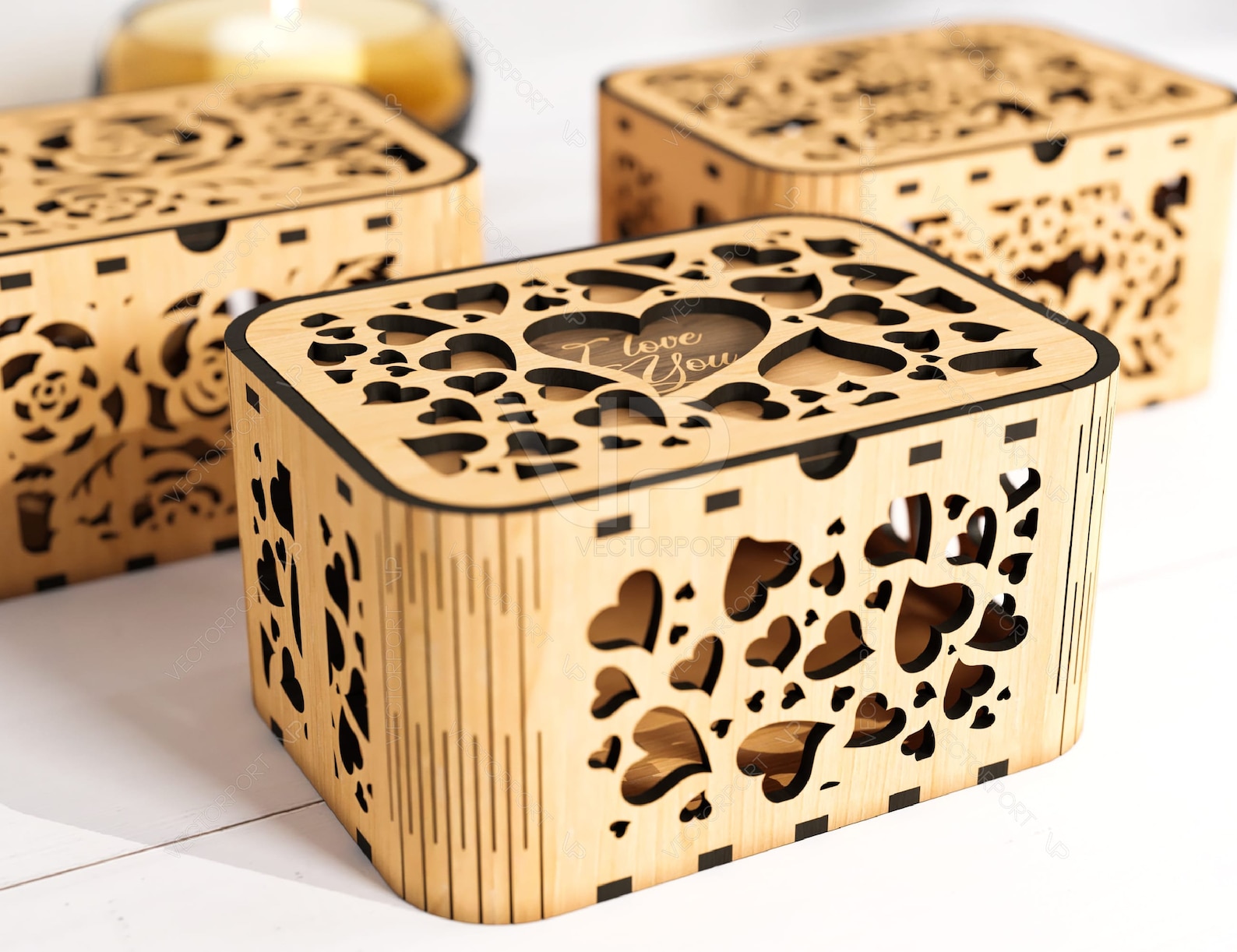 Decorative Wooden Box With Flowers & Heart Pattern Laser Cut File ...