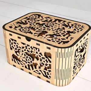 Decorative Wooden Box With Flowers & Heart Pattern Laser Cut File ...