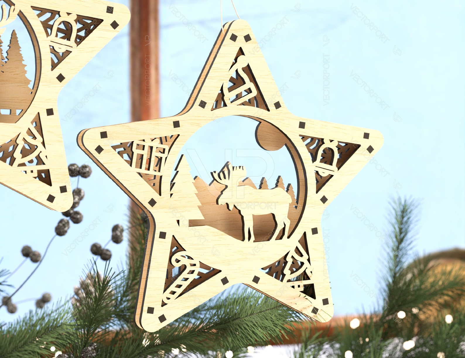 Star Shape Christmas Tree Decorations Craft Hanging Bauble Snowy Scene ...