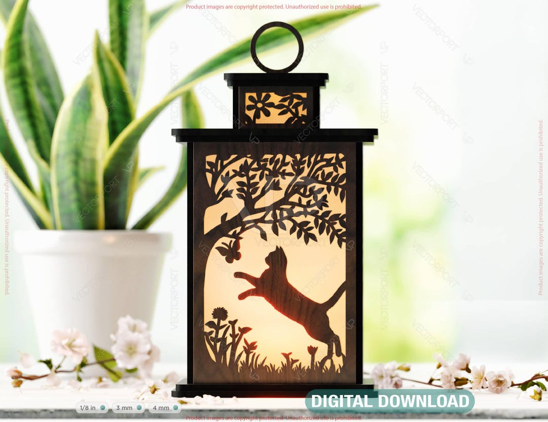 Whimsical Cat Silhouette Lantern: Laser-cut Tealight Candle Holder ...