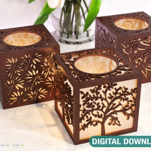 Tree Flowers Candle Holder Laser Cut With Leaves Lamp Wood Tea Light ...