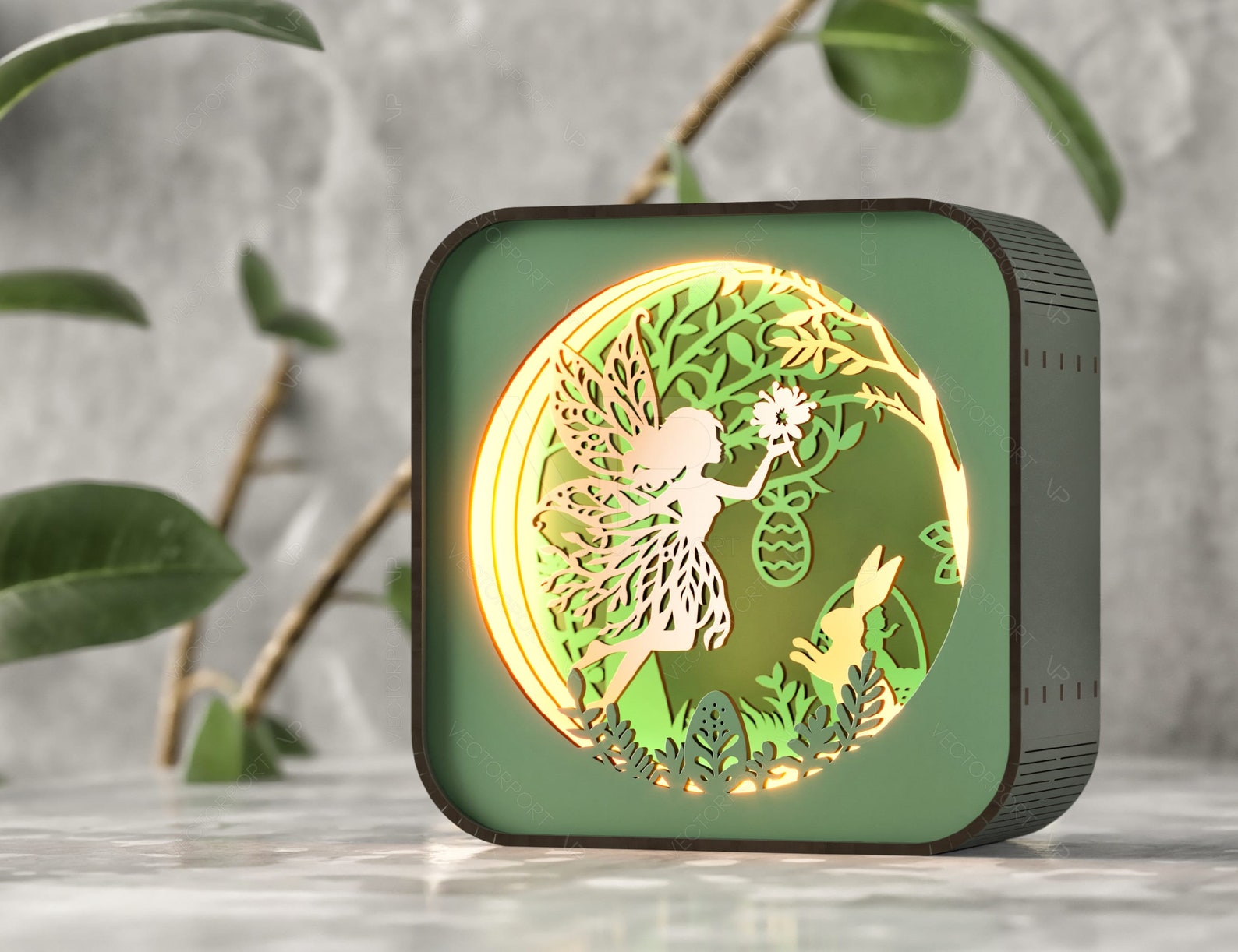 Easter Magic: Square Table Lamp With Bunny and Fairy Silhouettes - LED ...