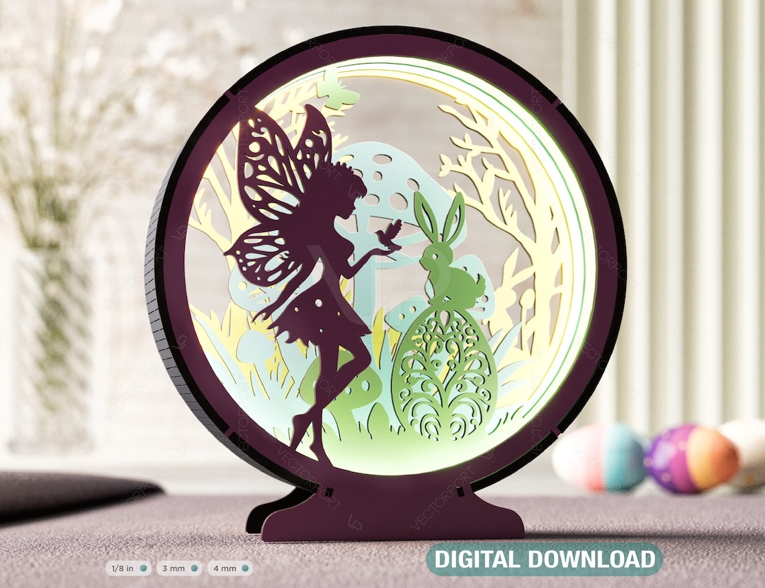 Enchanting Easter: Round Table Lamp With Bunny and Fairy Silhouettes ...