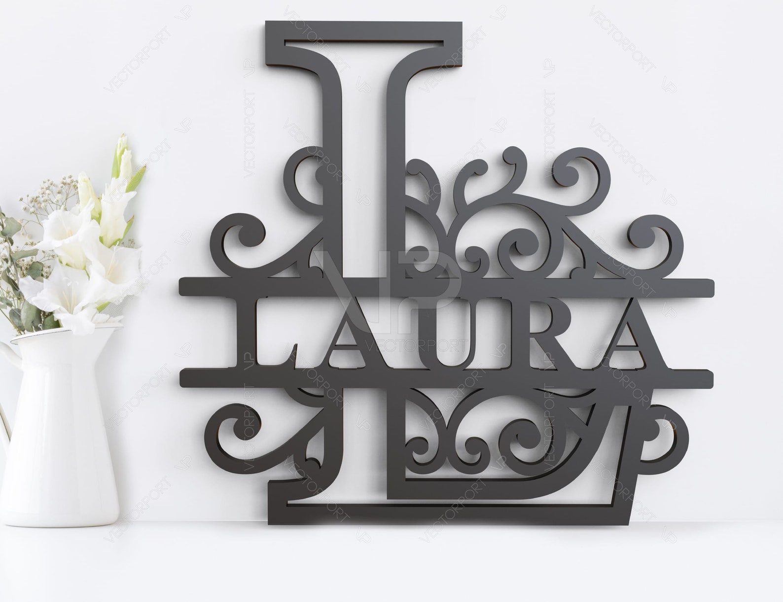 Floral Split Regal Monogram Alphabet Letters Laser Cut Name Sign ...