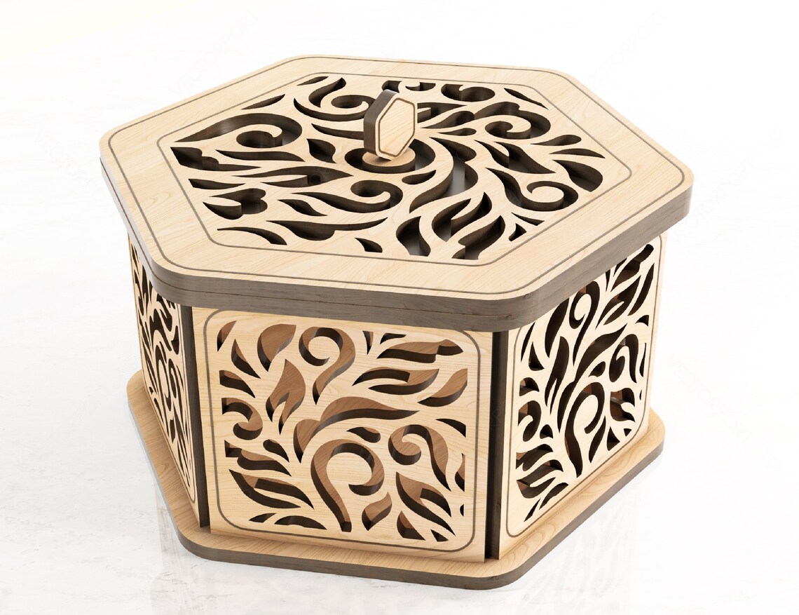 Hexagon Decorative Wooden Gift Box Laser Cut Wedding Favour - Etsy