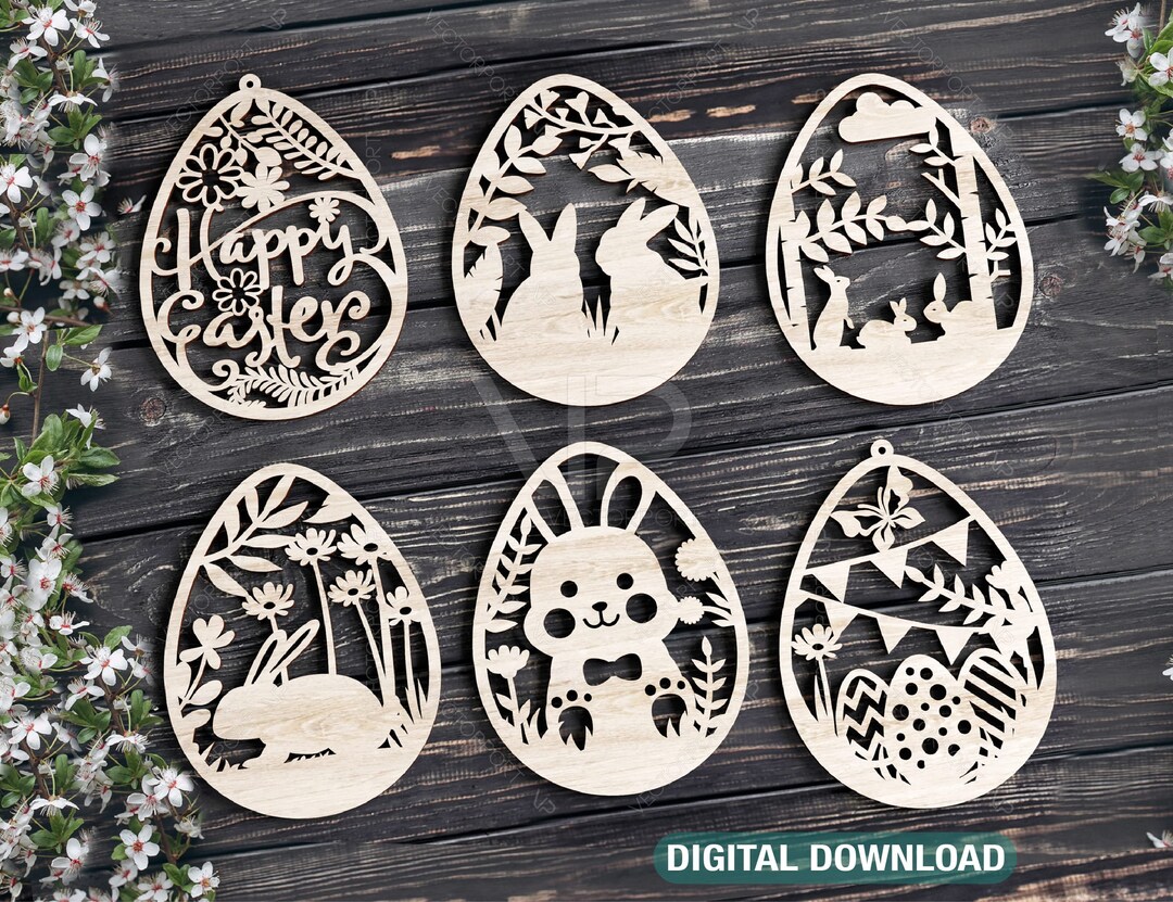 Easter Ornaments Laser Cut Files Egg SVG Bundle, Floral 6 Elements ...