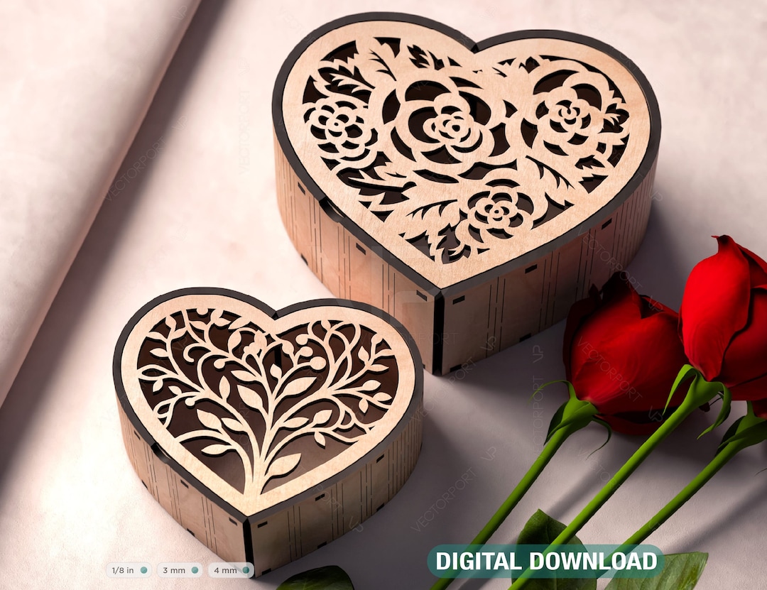 Heart Shape Laser Cut Wooden Gift Box for Valentine’s Day, Jewelry Case ...