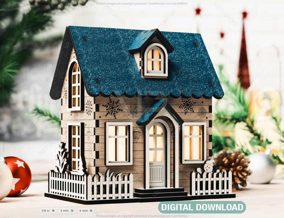 Miniature Snowy House Winter Wonderland Christmas Village New Year ...