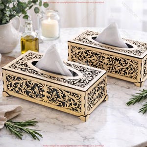 Elegant Laser Cut Wooden Tissue Box Cover | Wooden Napkin Box Sleeve ...
