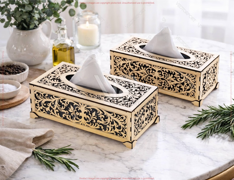 Elegant Laser Cut Wooden Tissue Box Cover | Wooden Napkin Box Sleeve ...