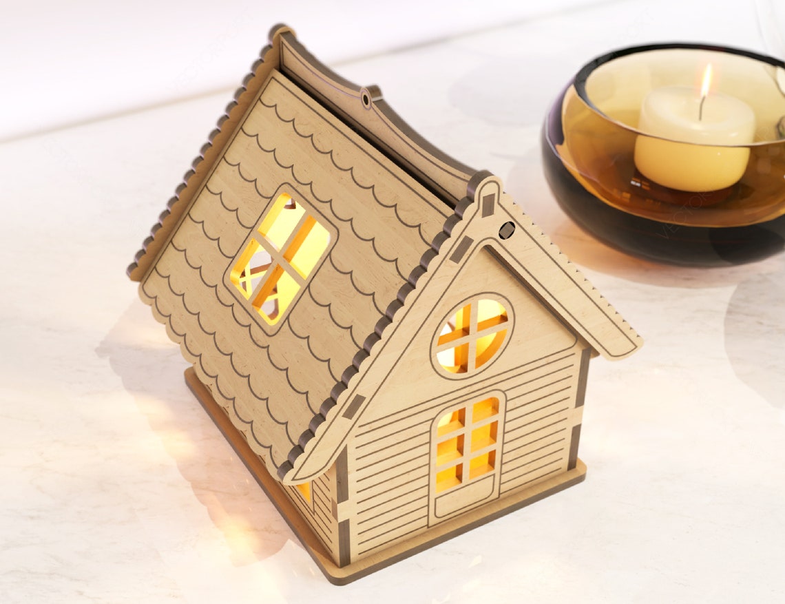 Holzhaus Laser Cut Nachtlicht Lampe Mdf Laser Cutting Home - Etsy.de