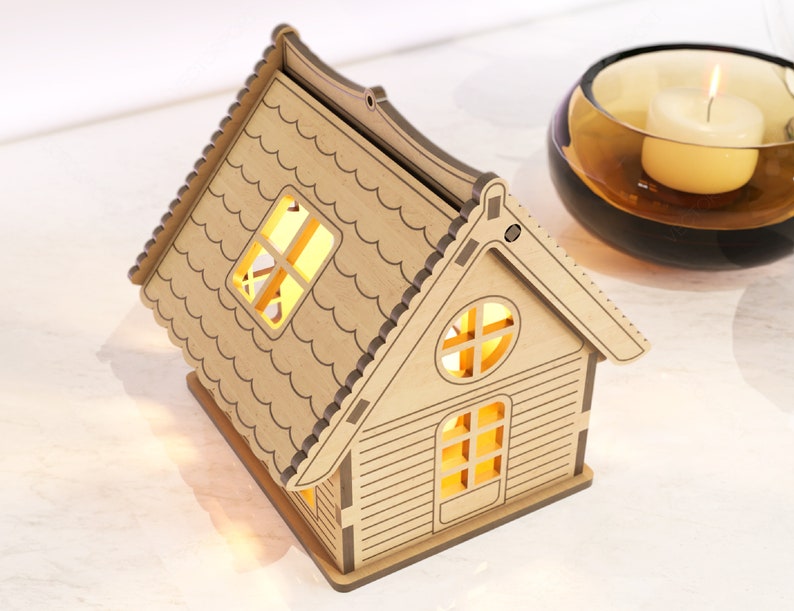 Wooden House Laser Cut Night Light Lamp Mdf Laser Cutting Home - Etsy