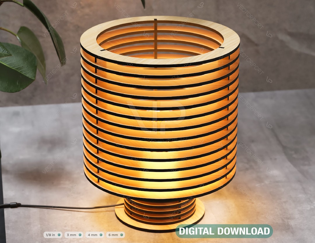 Decorative Modern Cylinder Table Wooden Lamp Laser Cut Desk Lamp Vector ...