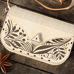 Elegant Wooden Purse With Floral Pattern, Laser Cut Fashion Clutch ...