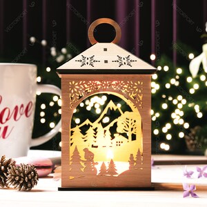 Snowy Scene Christmas Lantern: 3D Laser Cut Candle Holder, Winter ...